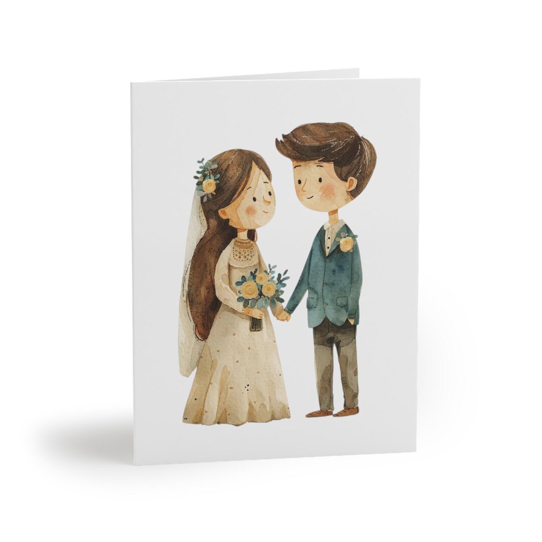 Watercolor Bride and Groom Wedding Note Cards, Cute Wedding Cards ...