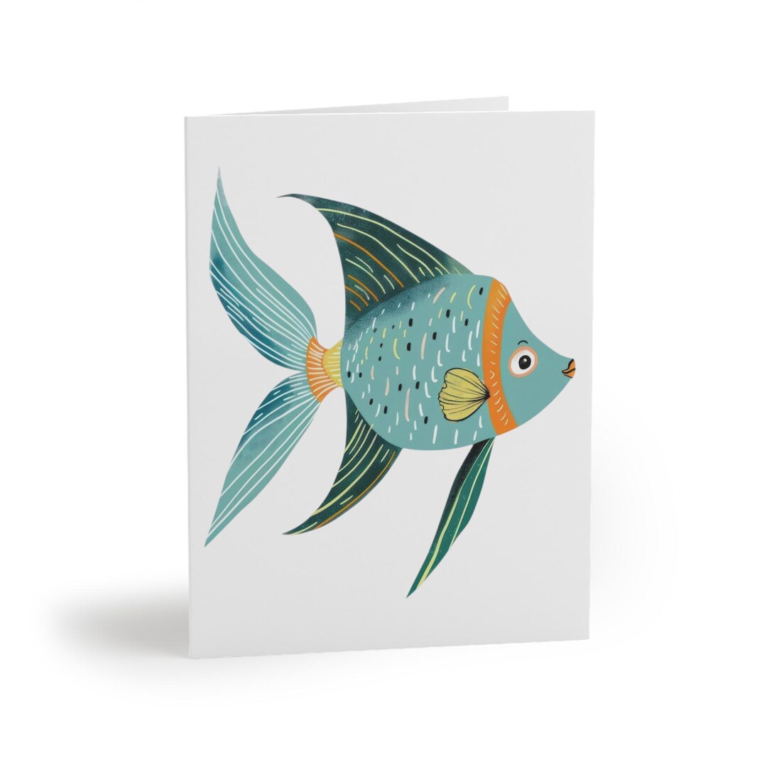 Teal Tropical Fish Greeting Cards Pack, Fish Note Card Set, Fish ...