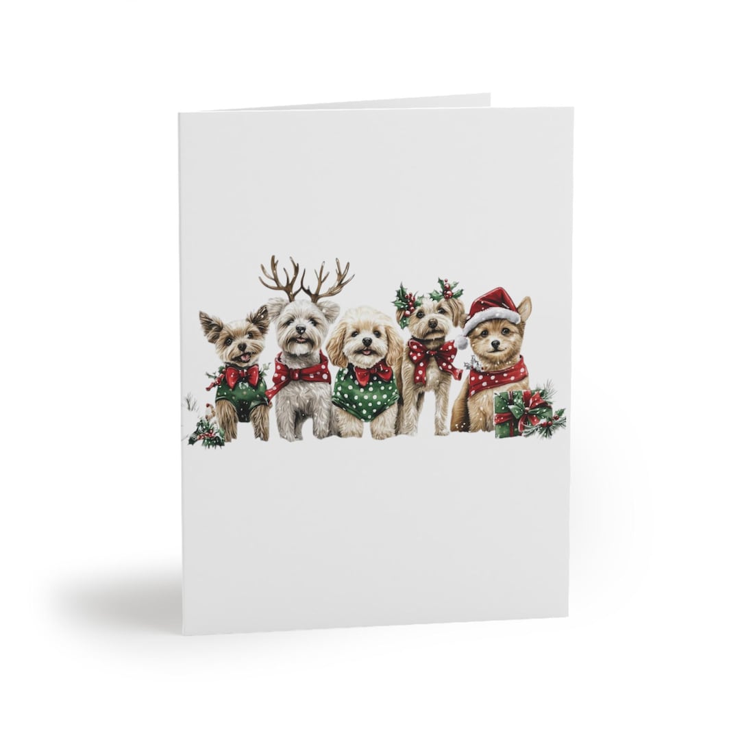 Festive Pet Greeting Cards, Holiday Cards Set, Cute Dog Christmas Cards ...