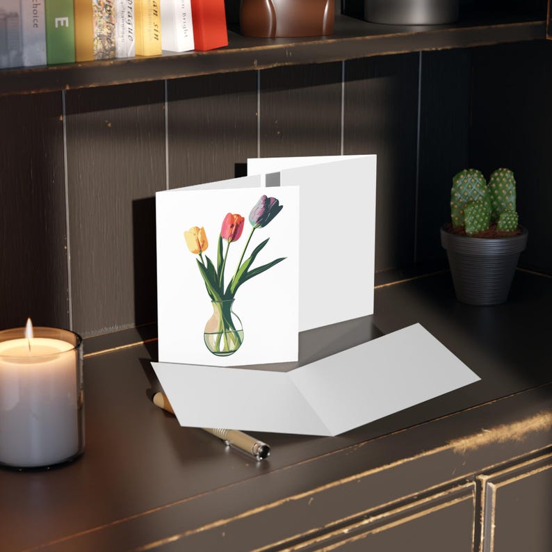 Tulips in Vase Note Card Set, Floral Note Cards, Blank Inside Floral ...