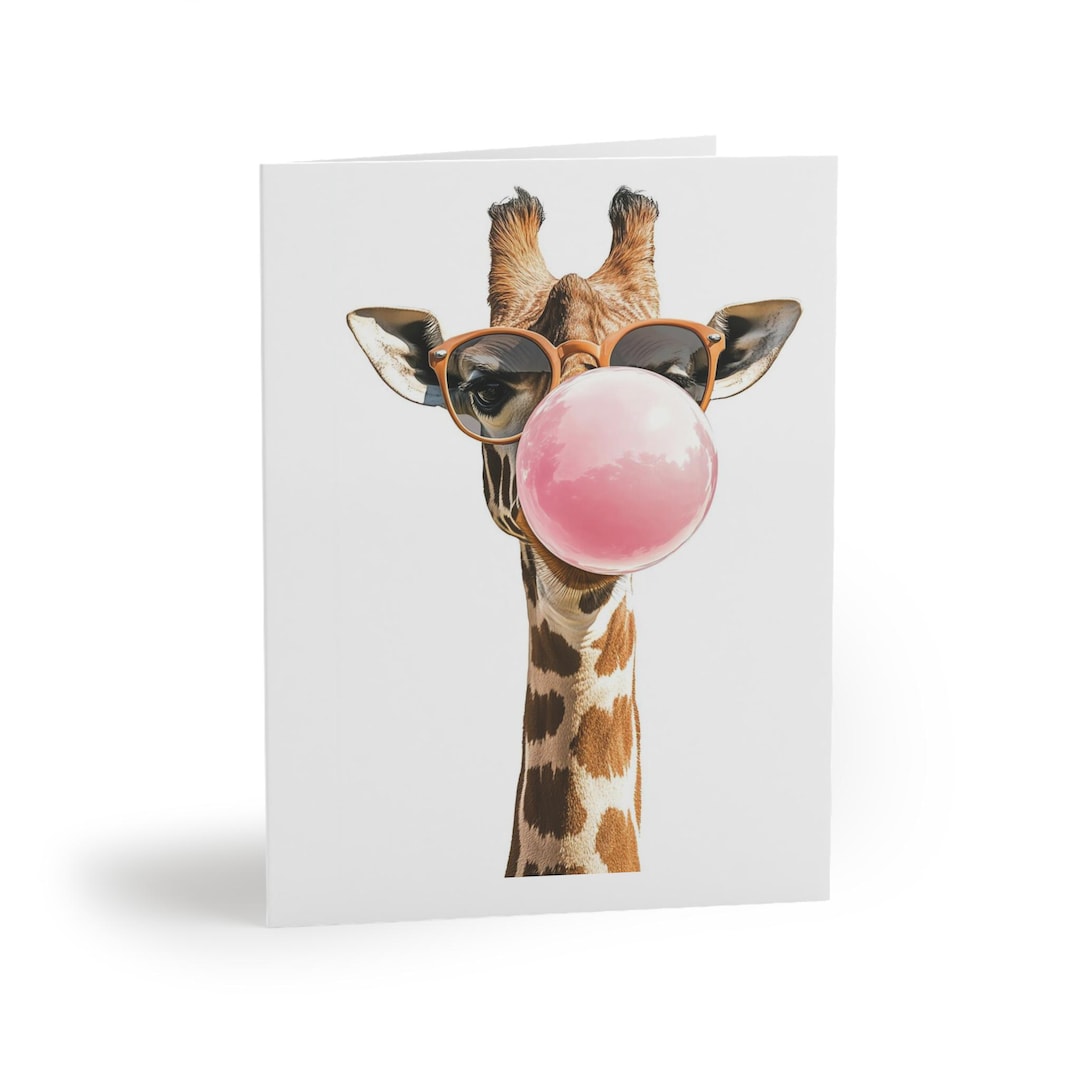 Whimsical Giraffe With Bubble Gum Note Card Set, Giraffe Greeting Cards ...