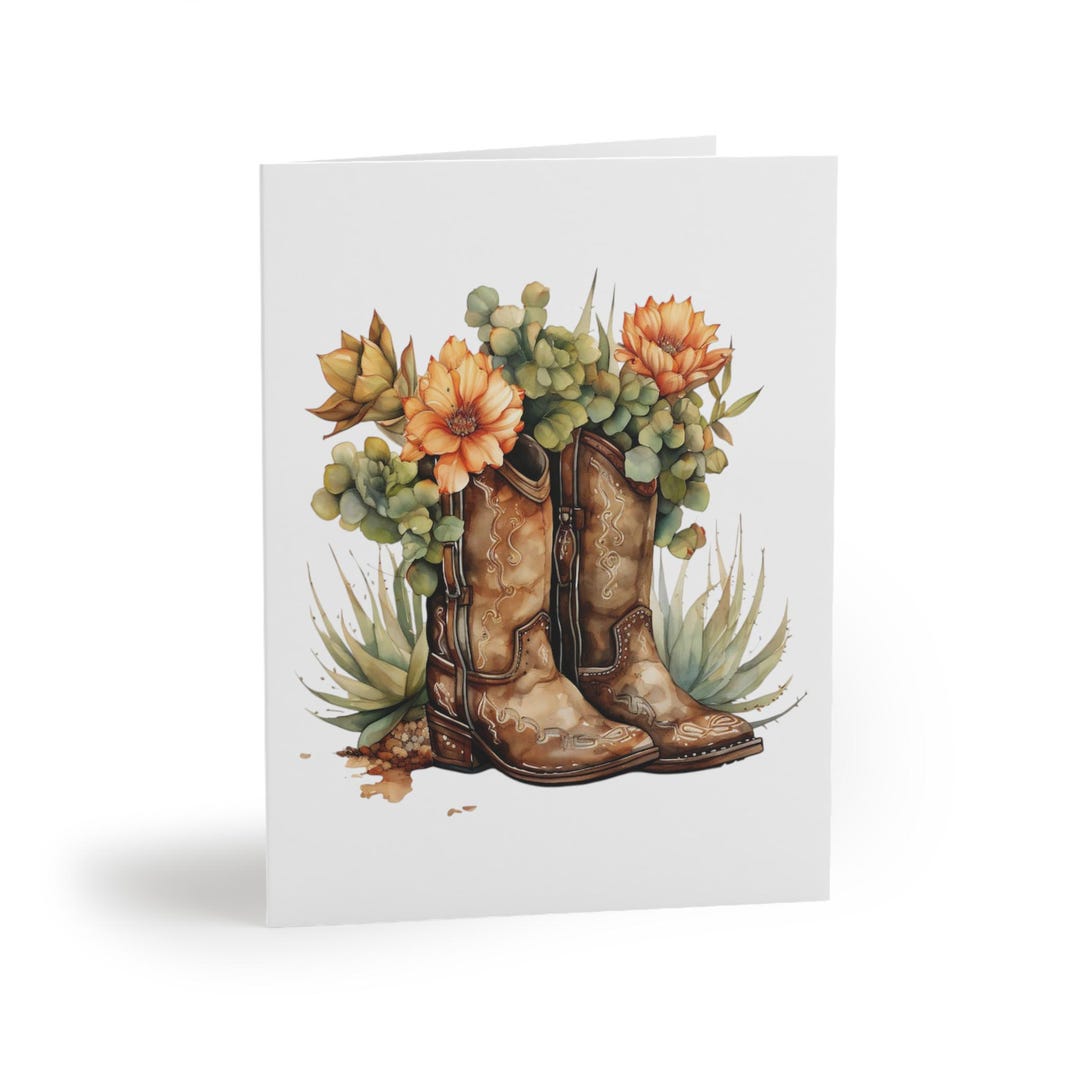 Cowboy Boots With Succulents Note Card Set, Cowboy Boots Cards, Western ...