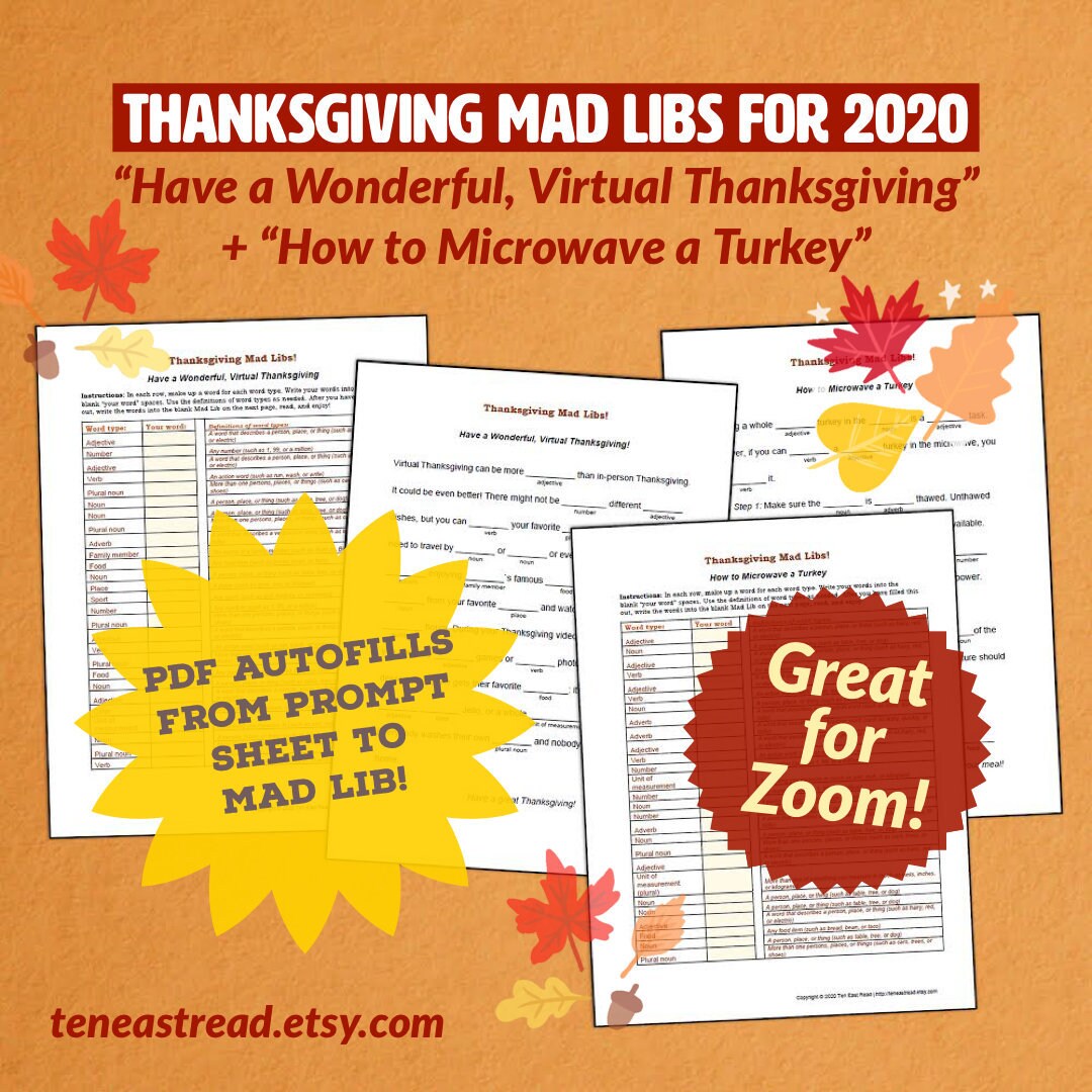 Virtual Thanksgiving Mad Libs - Ideal for Zoom + Videochat - Printable ...