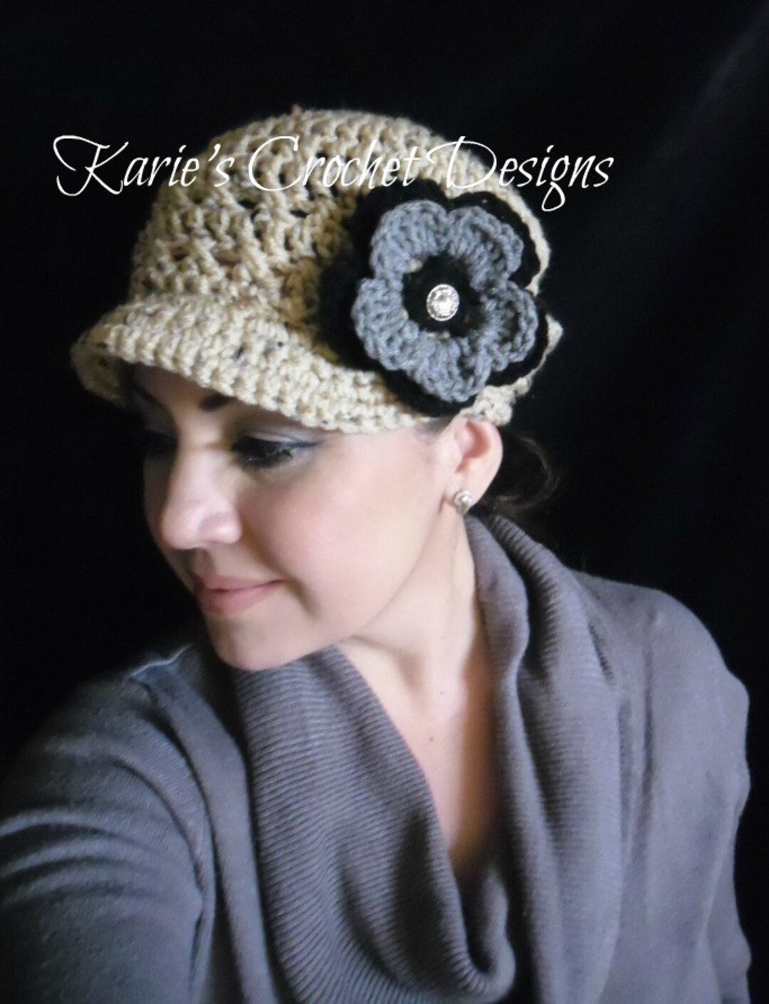 Buff Fleck / Grey / Black / Flower Crochet Womens Newsboy Chemo Hat Cap ...