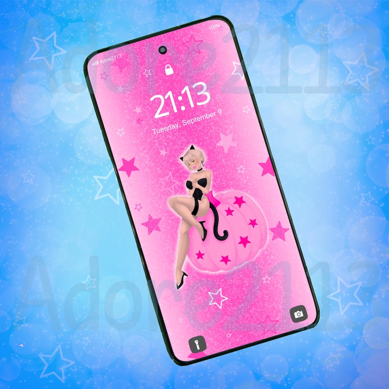 Pink Cat-girl Phone Wallpapers | Pink Halloween Cat Costume Digital ...