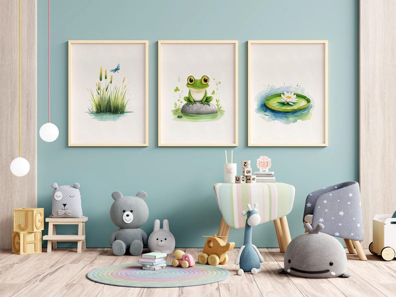 Frog, Lily Pad & Reeds Printable Wall Art – Kids Room Nature Trio ...