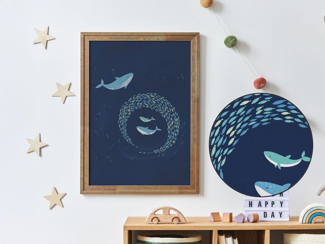 Whale Family Wall Art – Underwater Animal Poster – Ocean Nursery ...