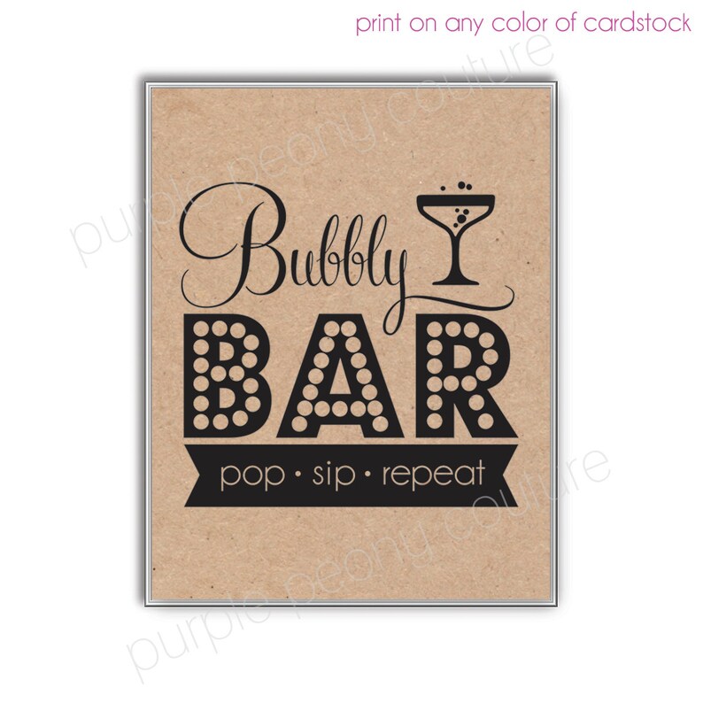 Printable Bubbly Bar Champagne Sign Brunch Signature Cocktail Modern ...