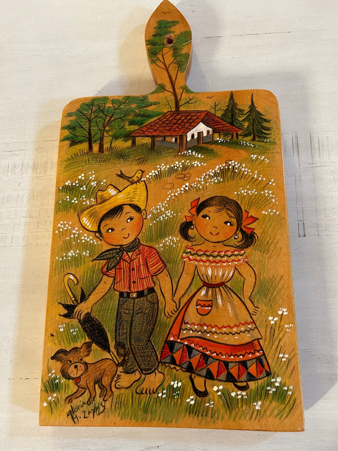 Vintage Hand Painted Cutting Board - Etsy