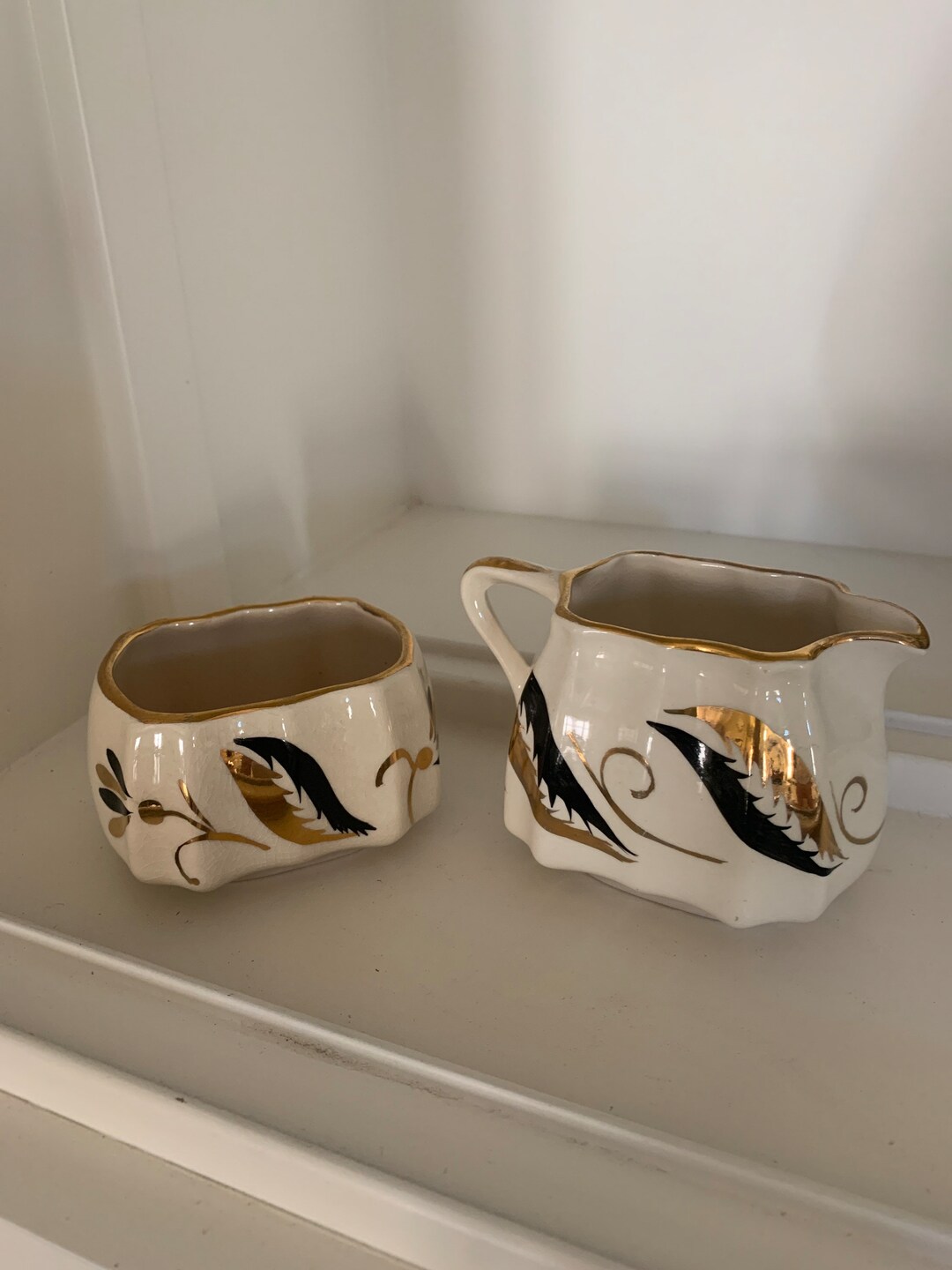 Staffordshire Sandland Ware Pottery Creamer and Sugar Bowl, Lancaster ...