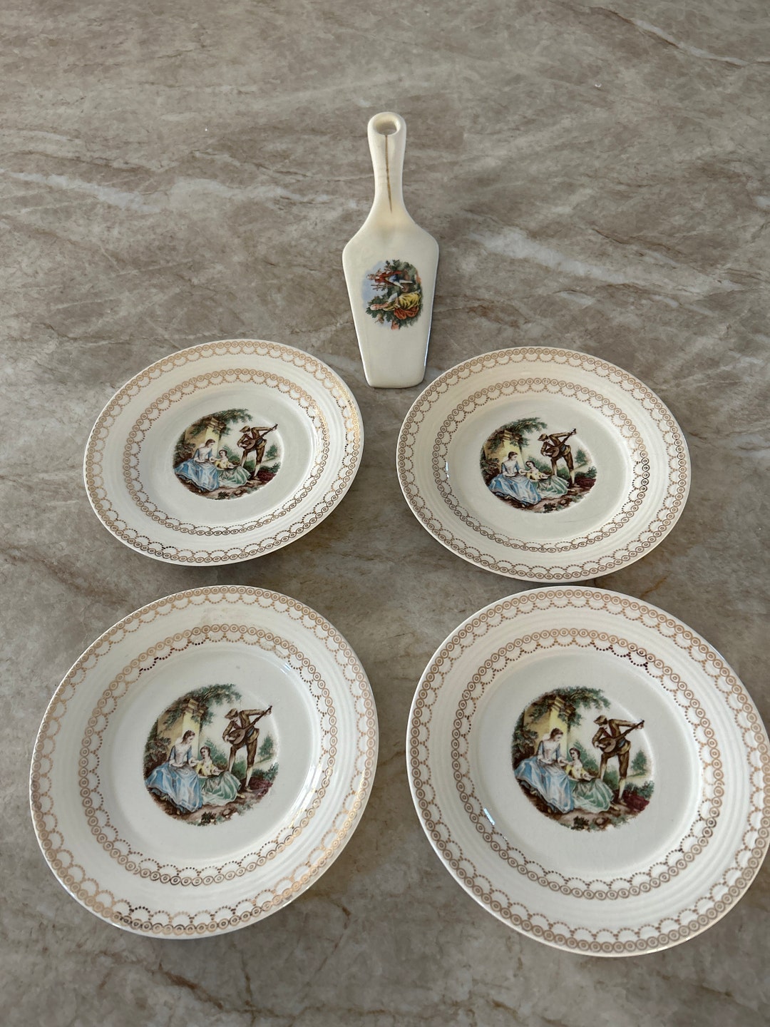 American Limoges Serenade Dessert Plates With Pie Server 22K Gold ...
