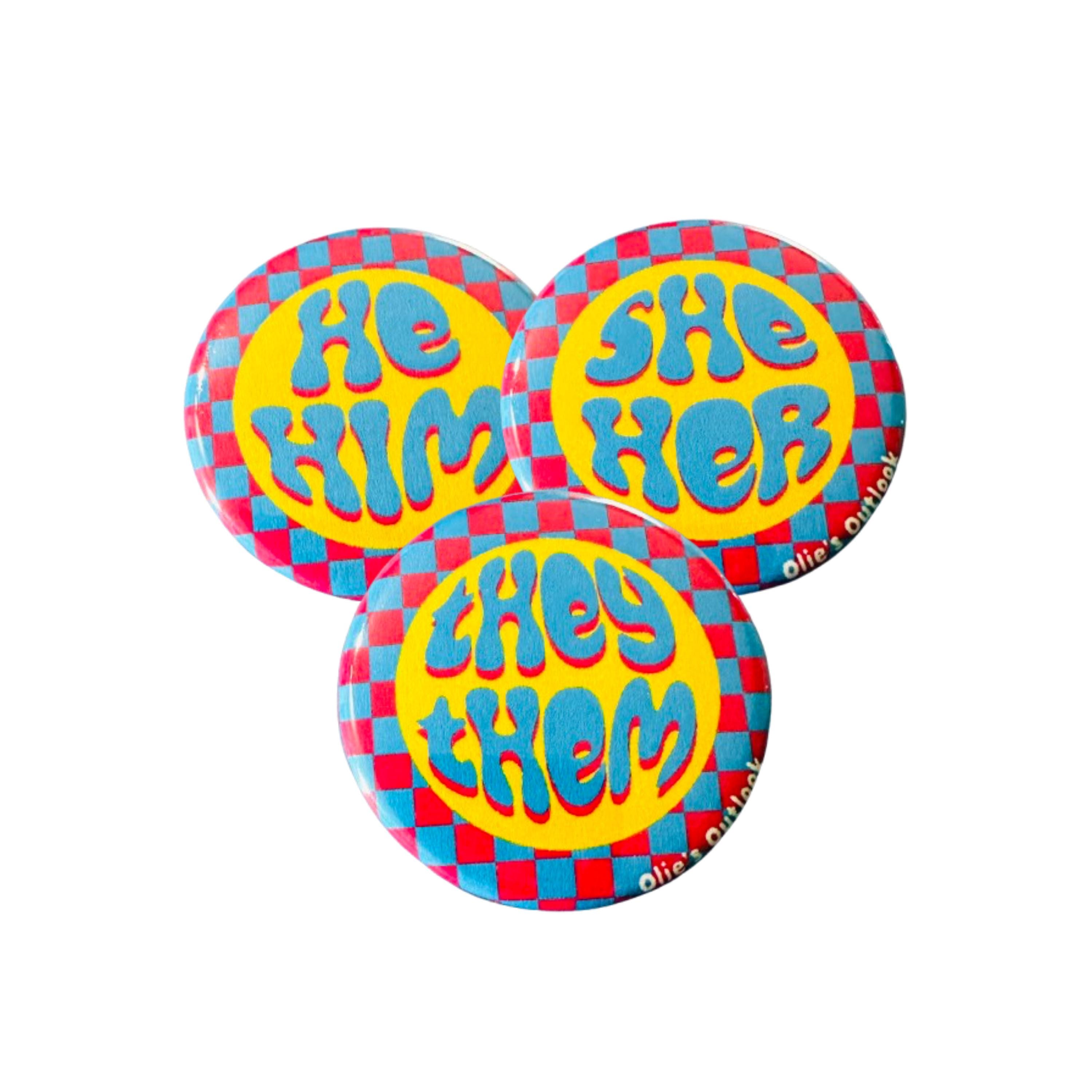 Retro Pronoun Pins - Etsy