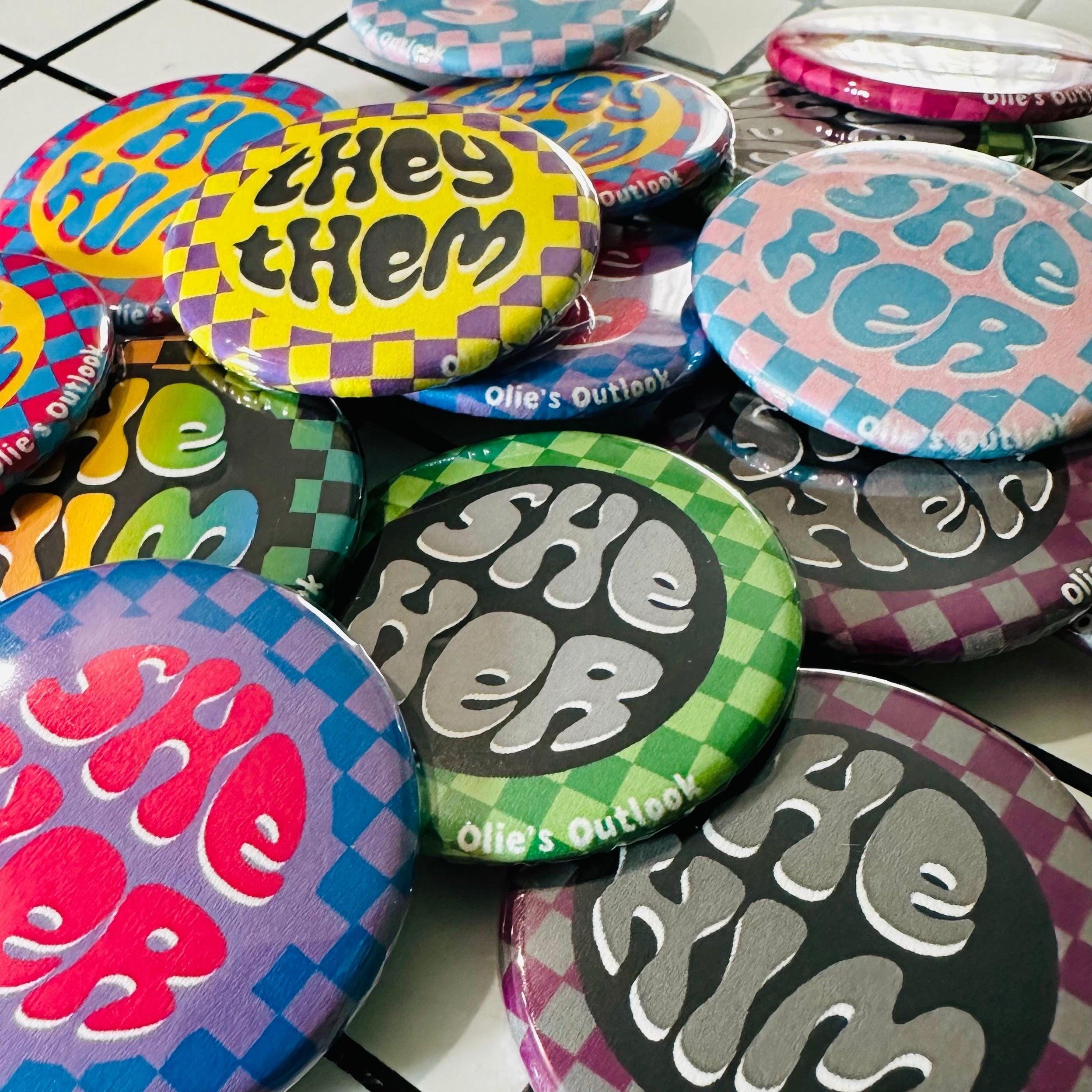 Retro Pronoun Pins - Etsy