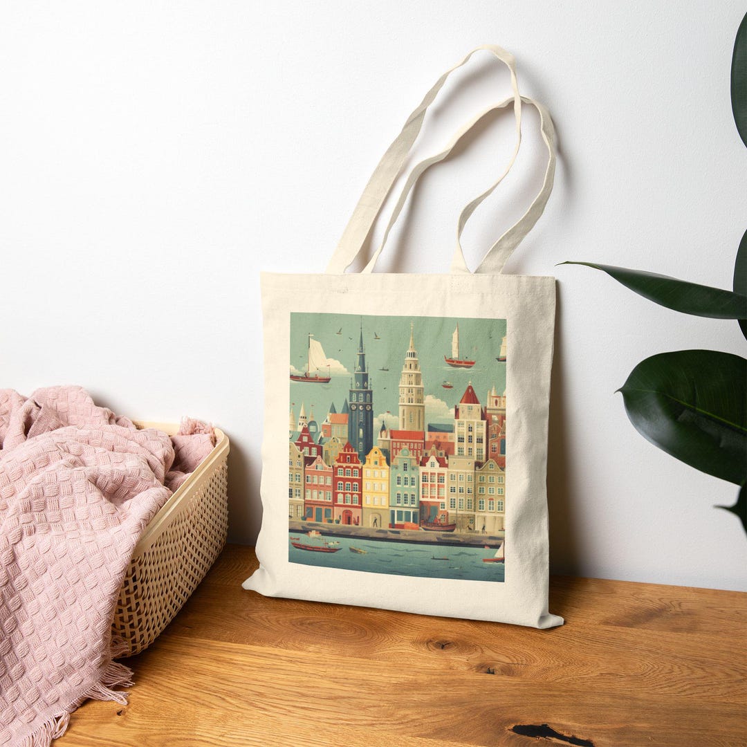 Denmark Landmarks Tote Bag Featuring Colorful Cityscape, Eco-friendly ...