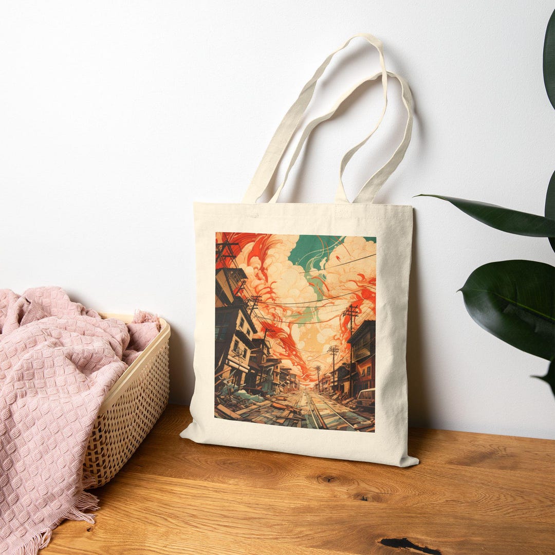 Earthquake Tote Bag, Stylish Eco-friendly Shopping Tote, Art Print Tote ...