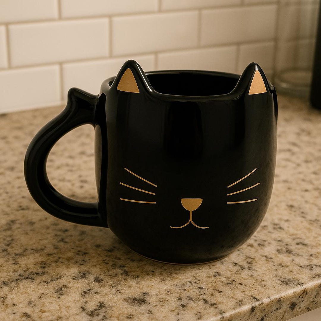 Black Cat Shaped Ceramic Mug – Cute Whiskers Coffee Cup for Cat Lovers ...