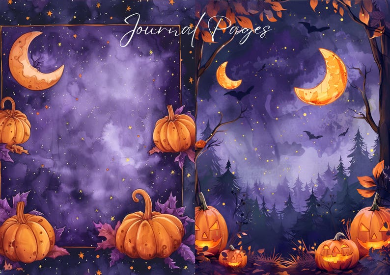 Halloween Moon Ritual Digital Paper, Witch Galaxy Background, Purple ...