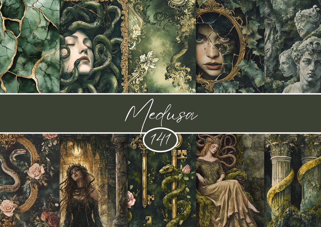 Watercolor Medusa Digital Paper Pack: Greek Mythology Collage (JPG ...