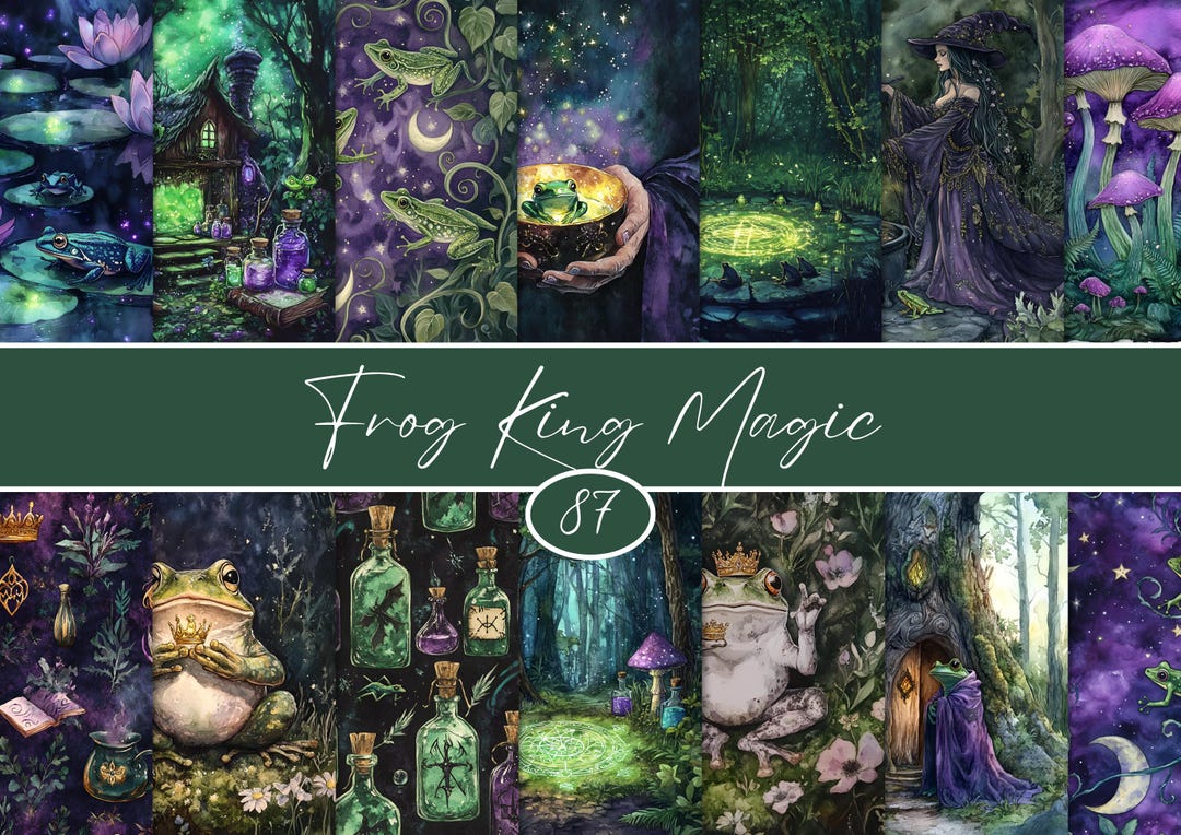 Watercolor Frog Prince Digital Paper Pack: Fairytale Scrapbook Art (87 ...