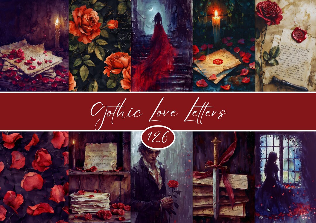 Gothic Love Letters Digital Paper Pack, Dark Romance Vintage ...