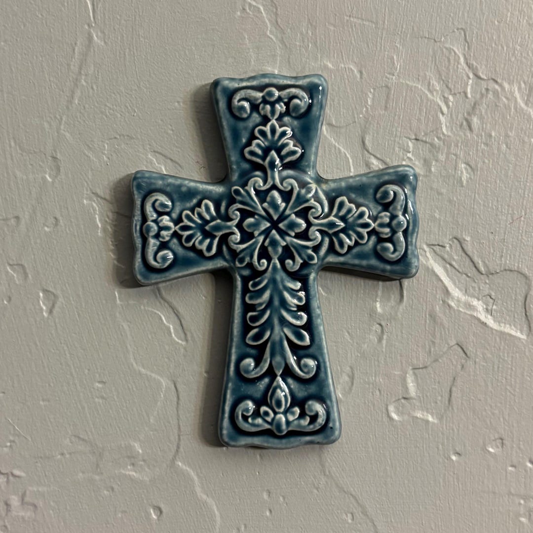 Ceramic Wall Hanging Blue Floral Cross - Etsy