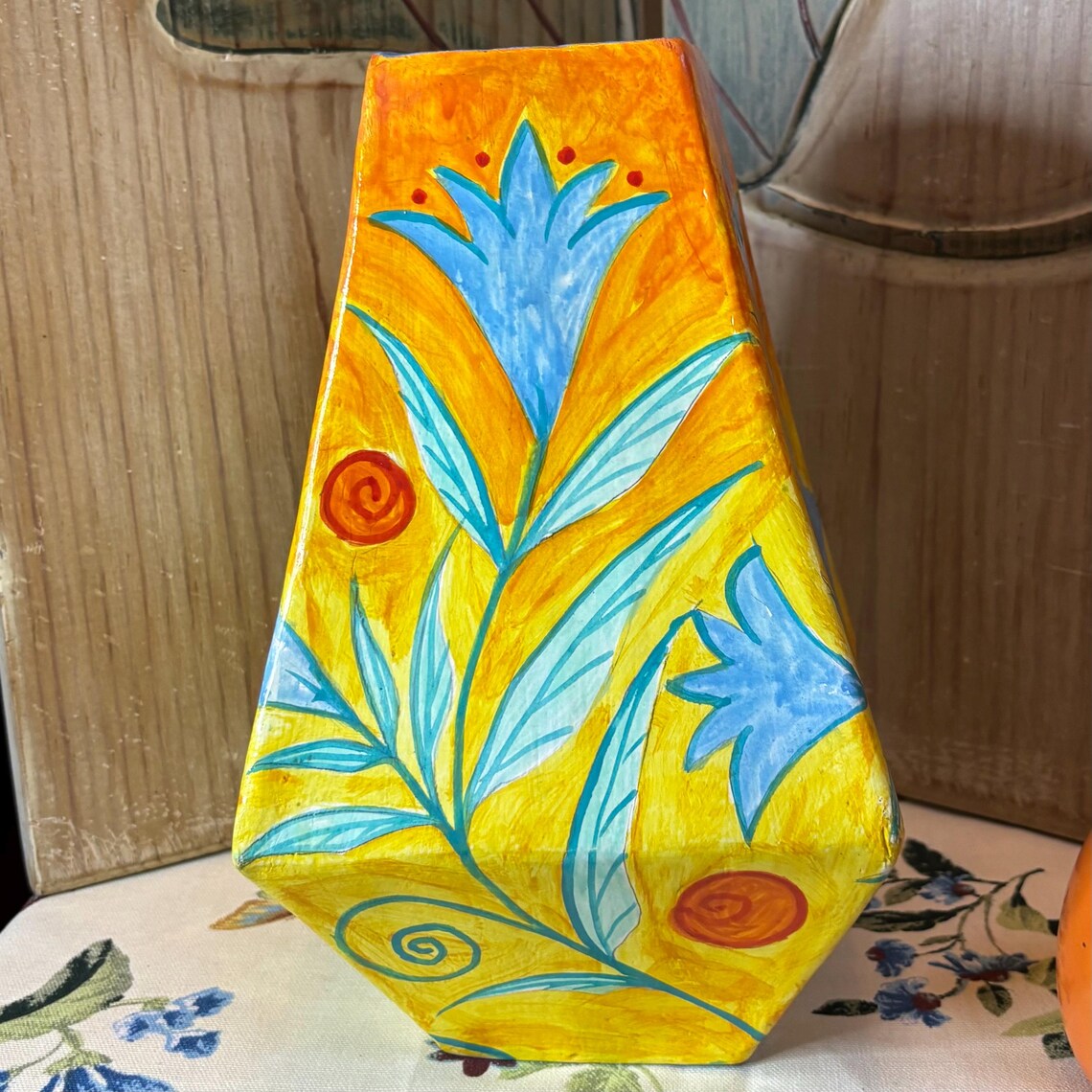 Mexican Folk Art Paper Mache Vase Geometric Pattern With a Vibrant ...