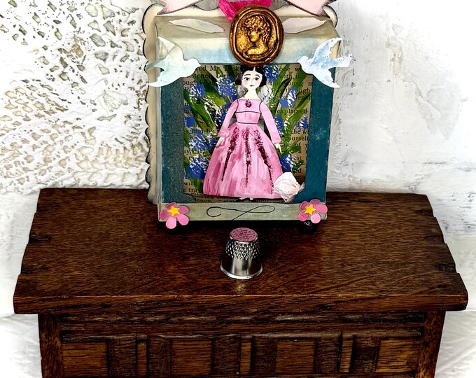 Little Jane in Pink Dress, Tiny Shadowbox - Card Stock Painted - 3.25 X ...