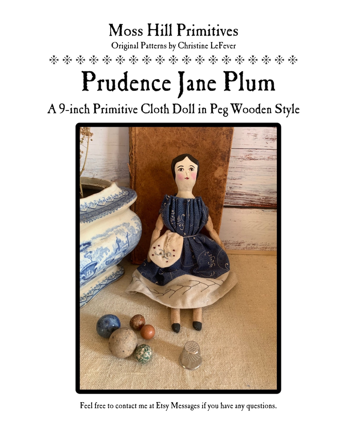 DIGITAL Pattern, Doll, Prudence Jane Plum, A 9-inch Primitive Cloth ...