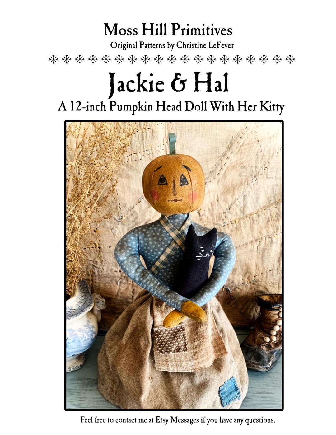 PRINTED Pattern, Jackie and Hal, A 12-inch Pumpkin Head Doll With Her ...