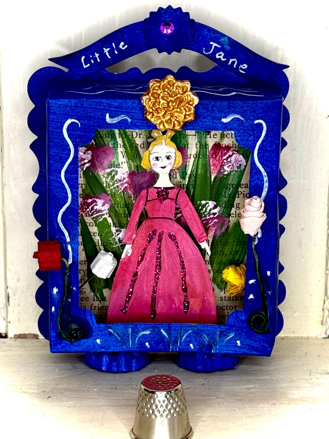 Shadowbox, Paper, Little Jane in Dark Pink, Hand Painted, 3x5, by ...