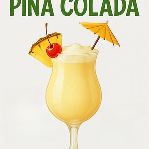 Tropical Cocktail Poster, Piña Colada Art Print, Refreshing Beverage ...