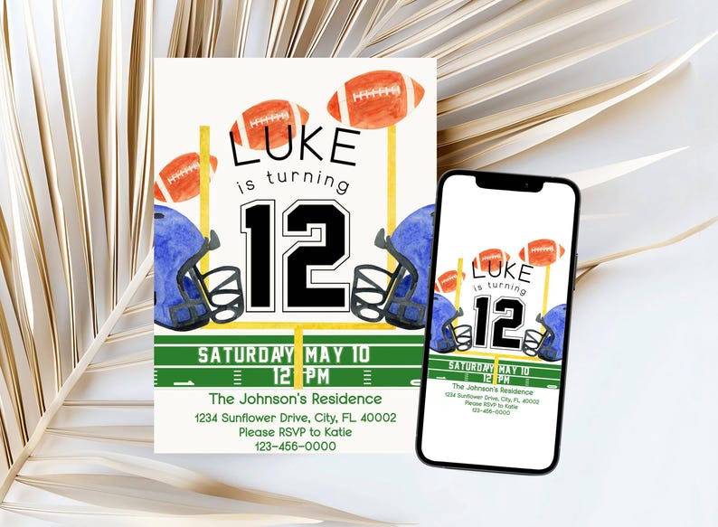 Editable Digital Football Birthday Party Invitation Template ...