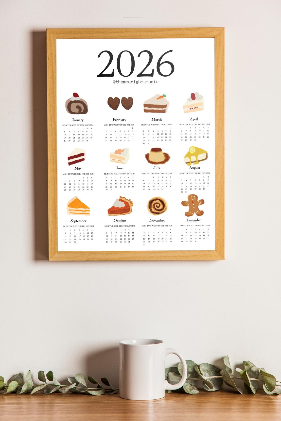 Printable 2026 Cake Calendar /one Page Calendar/ Size A4 PDF and PNG ...