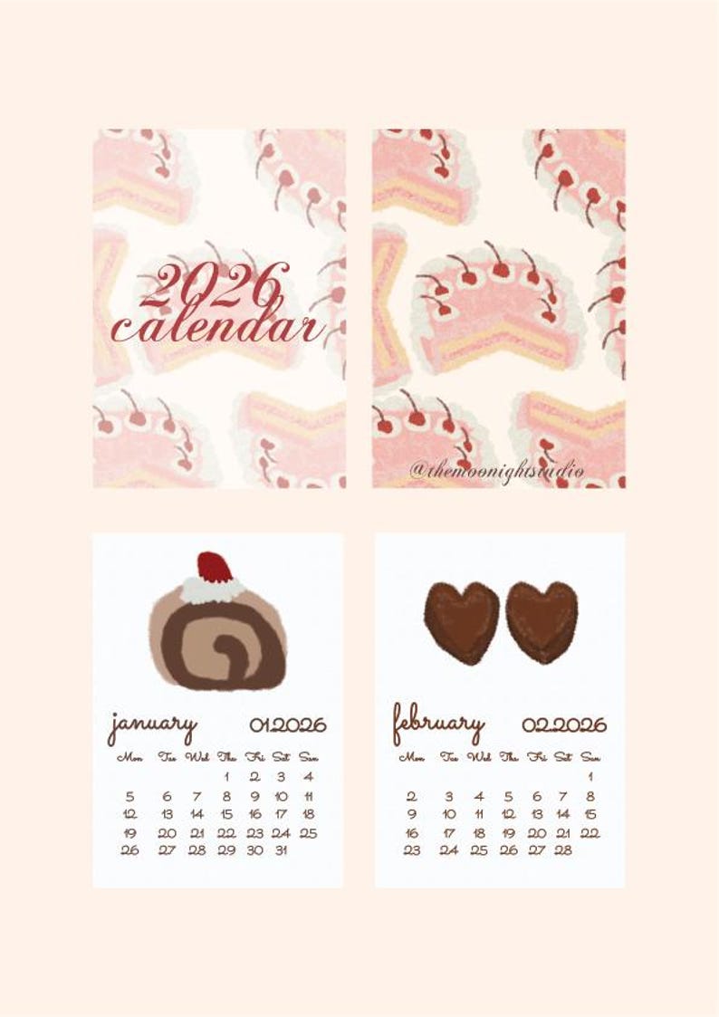Printable 2026 Monthly Cake Calendar / A5 Size / PDF File Download - Etsy
