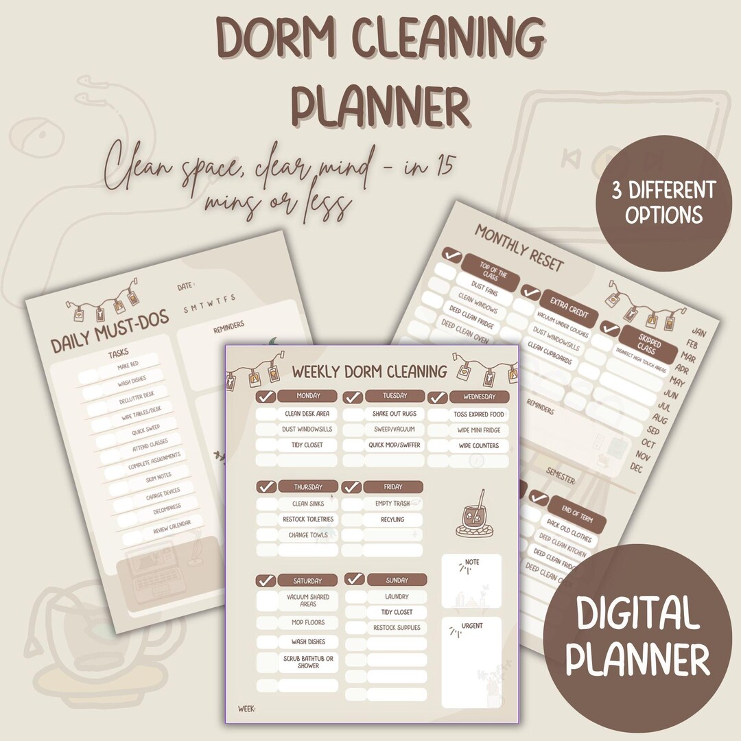 College Dorm Cleaning Schedule – Digital Planner PDF | Editable | Daily ...