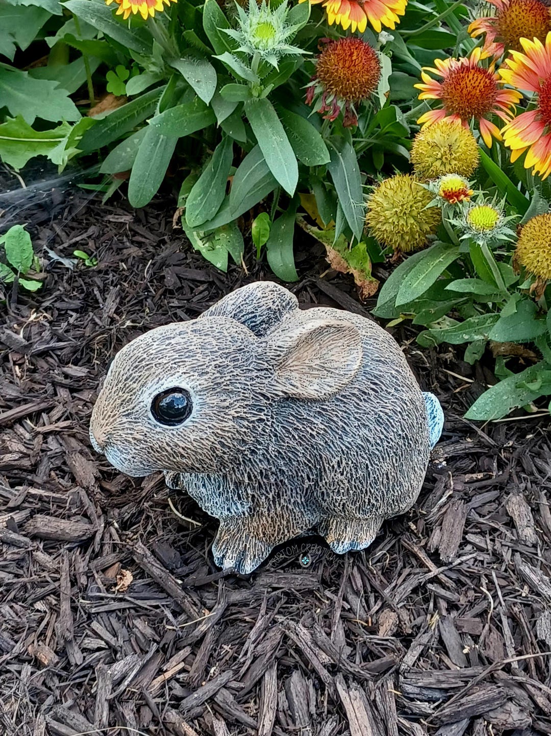 Concrete Rabbit Cottontail Bunny Garden Statue Lawn Ornament Outdoor ...