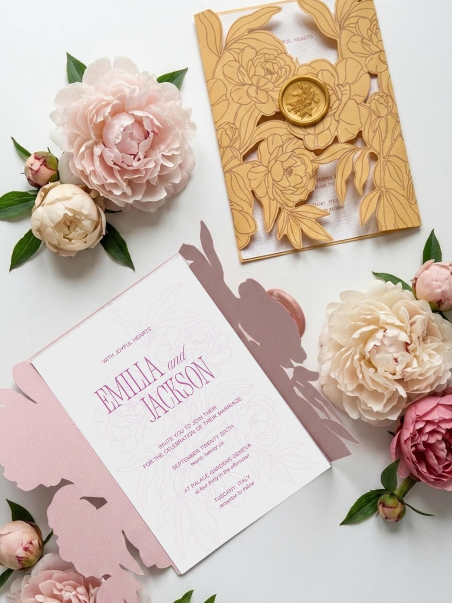 Floral Wedding Invitation Jacket SVG | Peony Bi-fold Template (digital ...