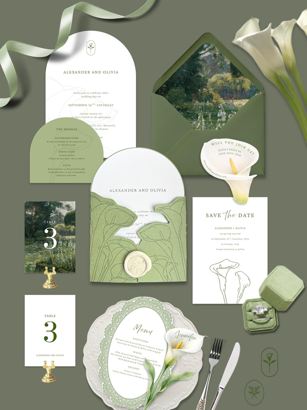 Calla Lily Wedding Invitation Suite Template | Editable in Canva ...