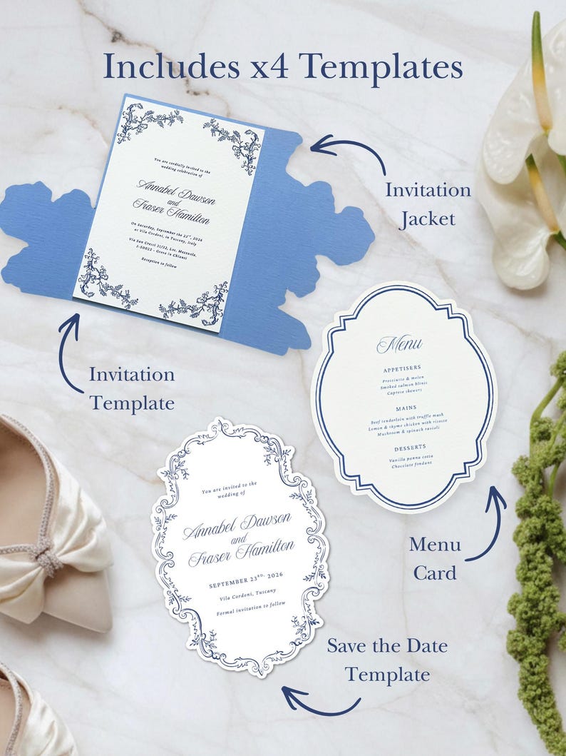 Blue Baroque Wedding Invitation & Jacket Template | Cricut Print Then ...