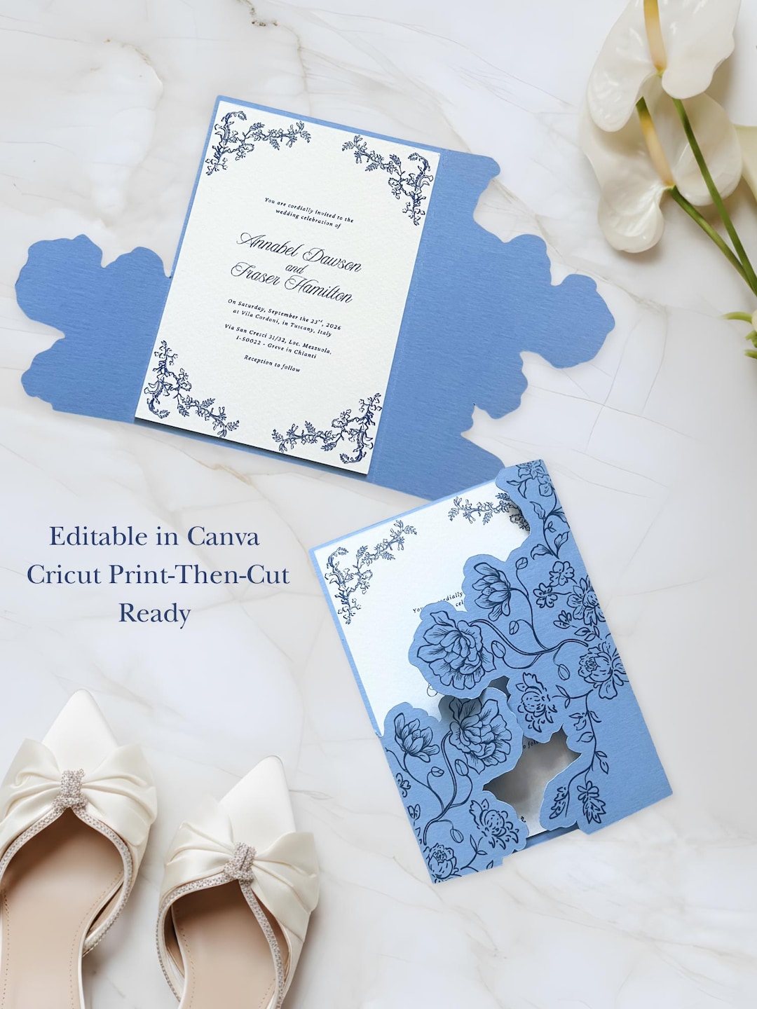 Blue Baroque Wedding Invitation & Jacket Template | Cricut Print Then ...
