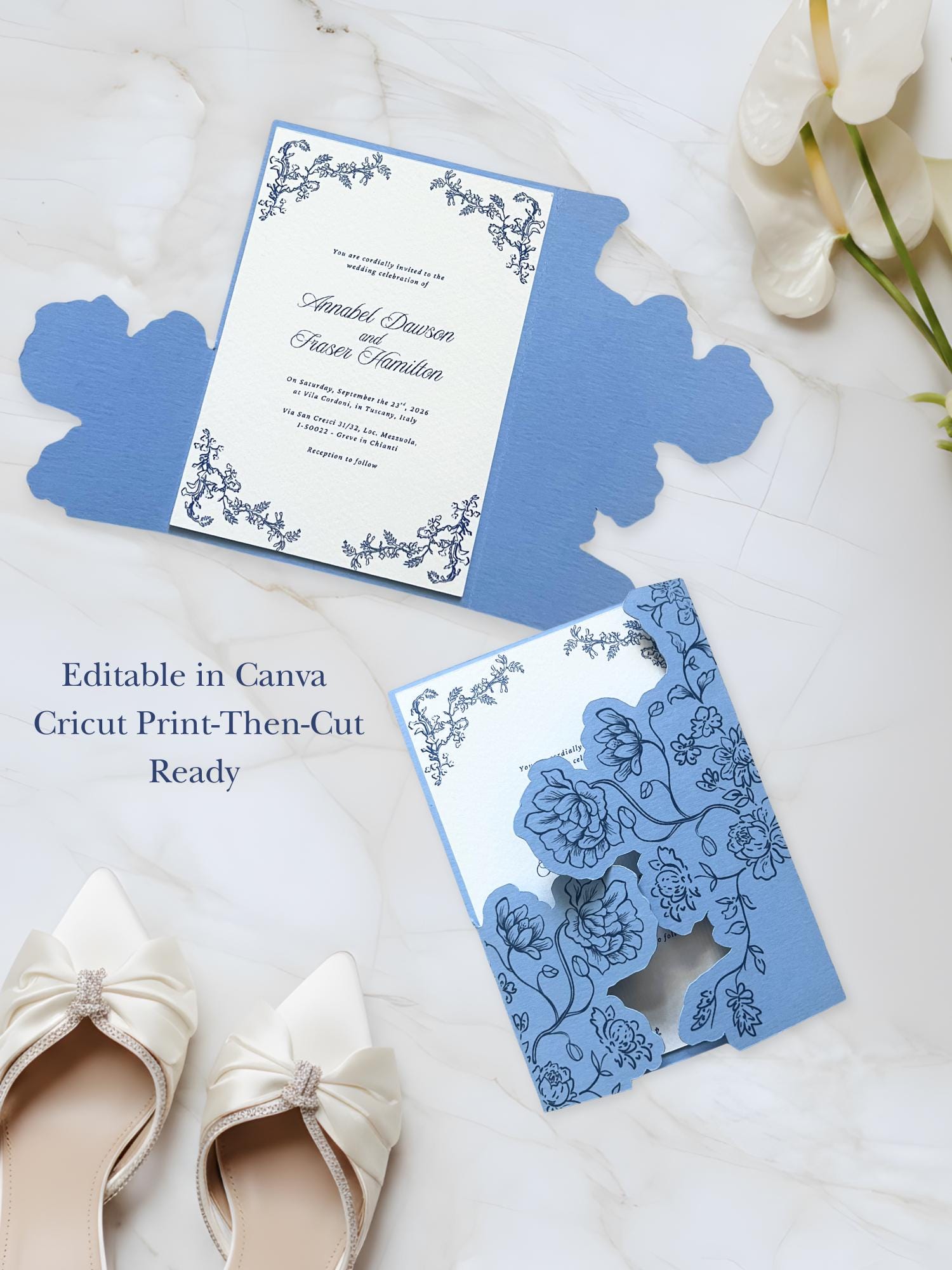 Blue Baroque Wedding Invitation & Jacket Template | Cricut Print Then ...