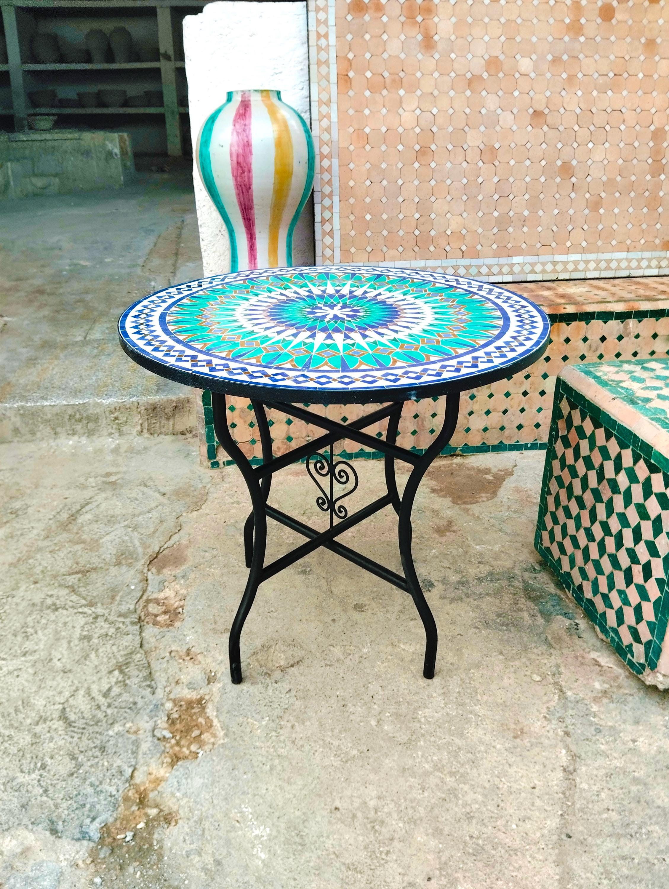 Hand-assembled Tile Table | Round Moroccan Mosaic Outdoor Art - Etsy