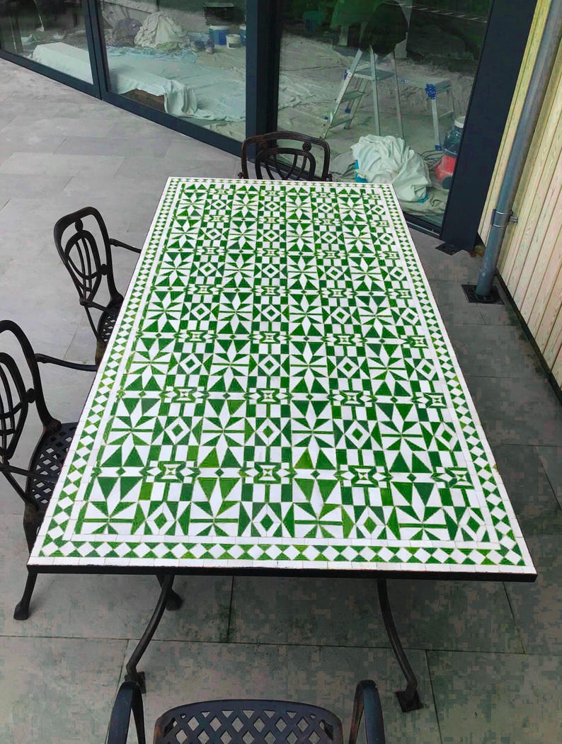 Handmade Moroccan Rectangular Mosaic Dining Table, Zellige Tile Patio ...