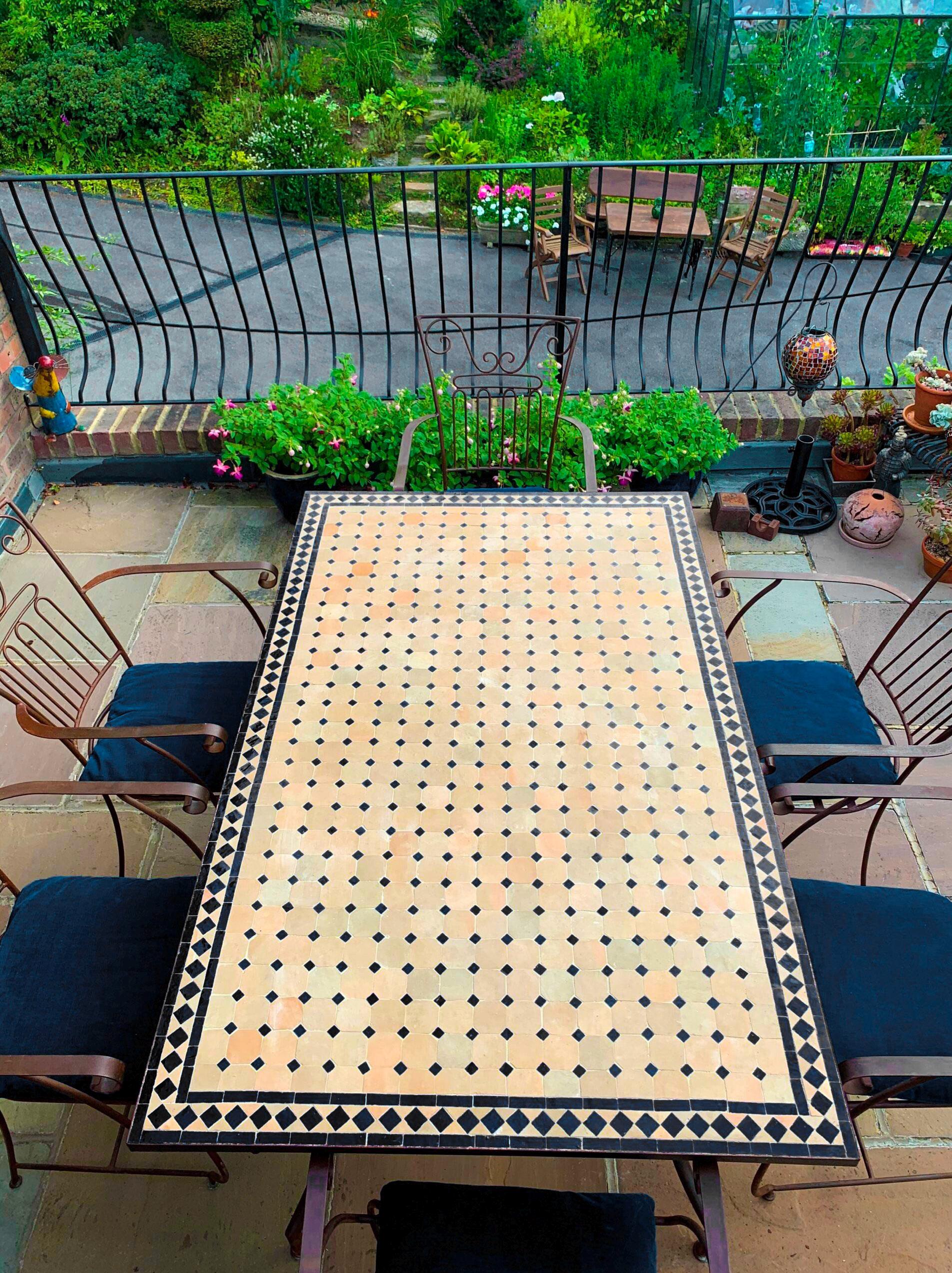 Handmade Moroccan Rectangular Mosaic Dining Table, Zellige Tile Patio ...