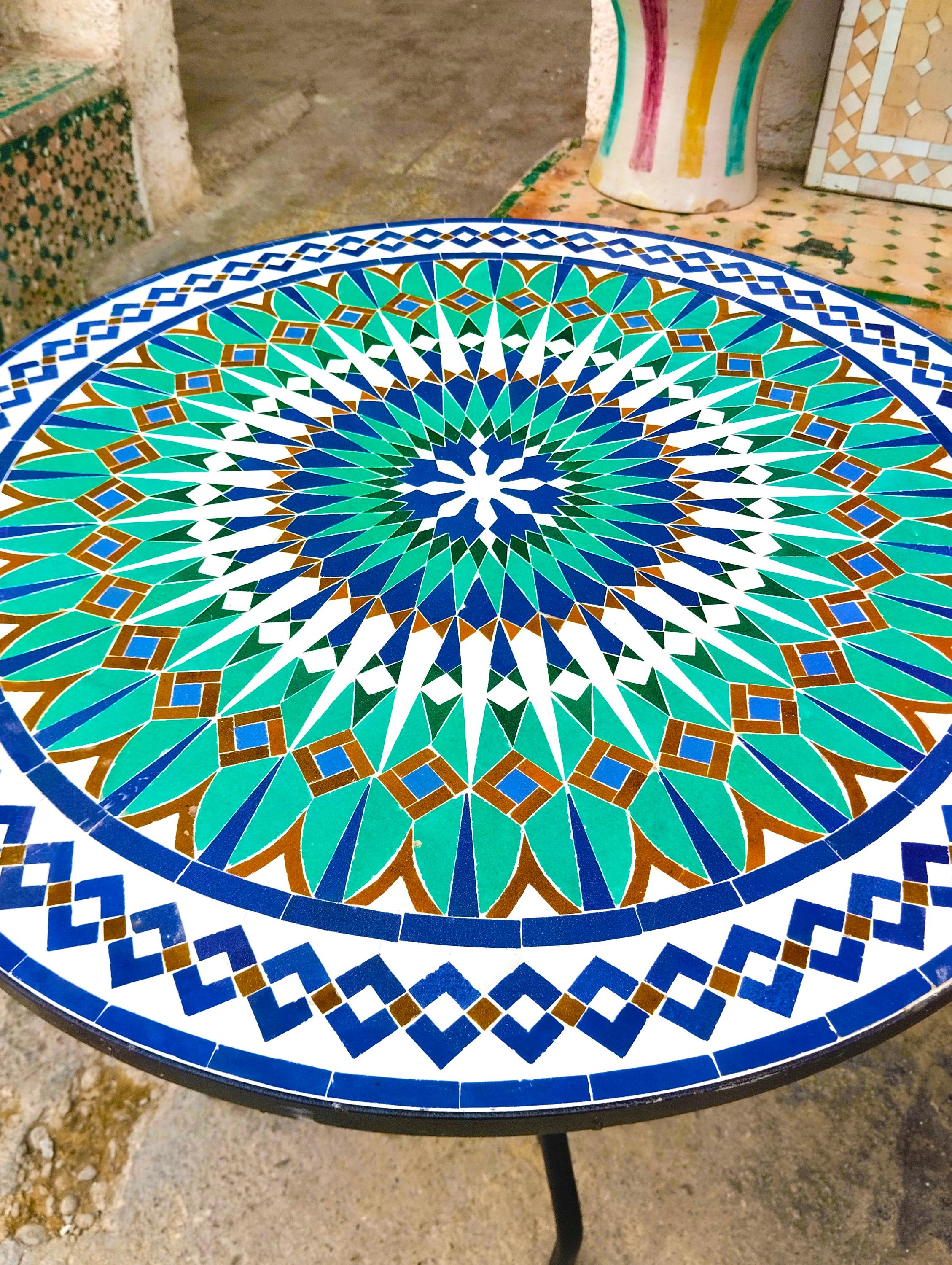 Hand-assembled Tile Table | Round Moroccan Mosaic Outdoor Art - Etsy