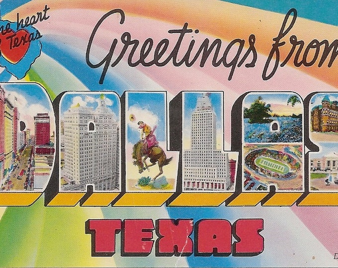 Greetings From Dallas Texas TX Large Letter Style Vintage Postcard 1950 ...