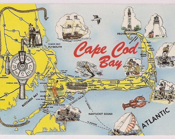 Cape Cod carte carte postale Retro touristique carte Cape - Etsy France