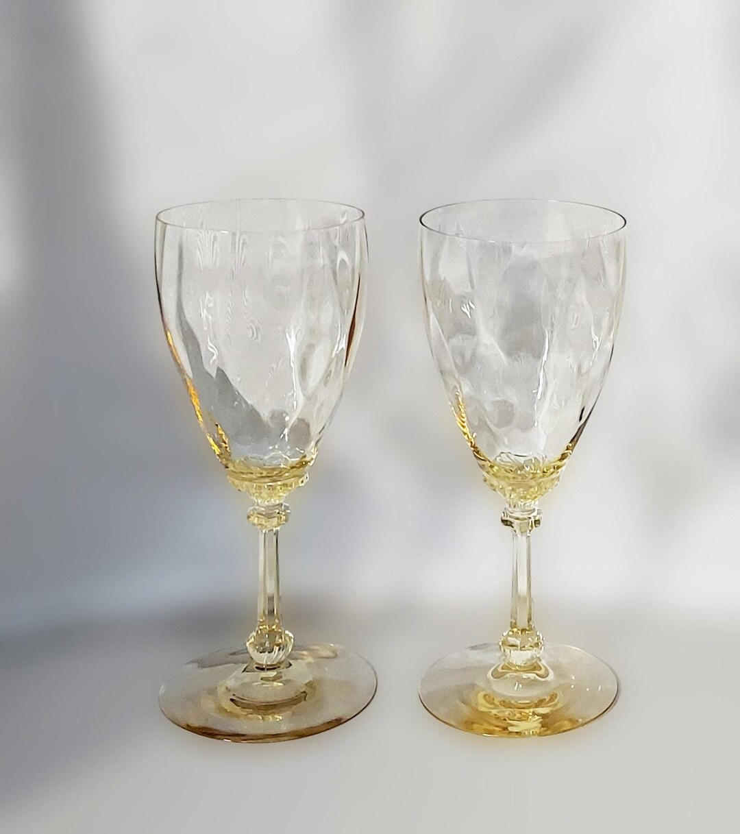 1930s Heisey Sahara Yellow Goblets – Old Dominion 3380 Diamond Optic ...