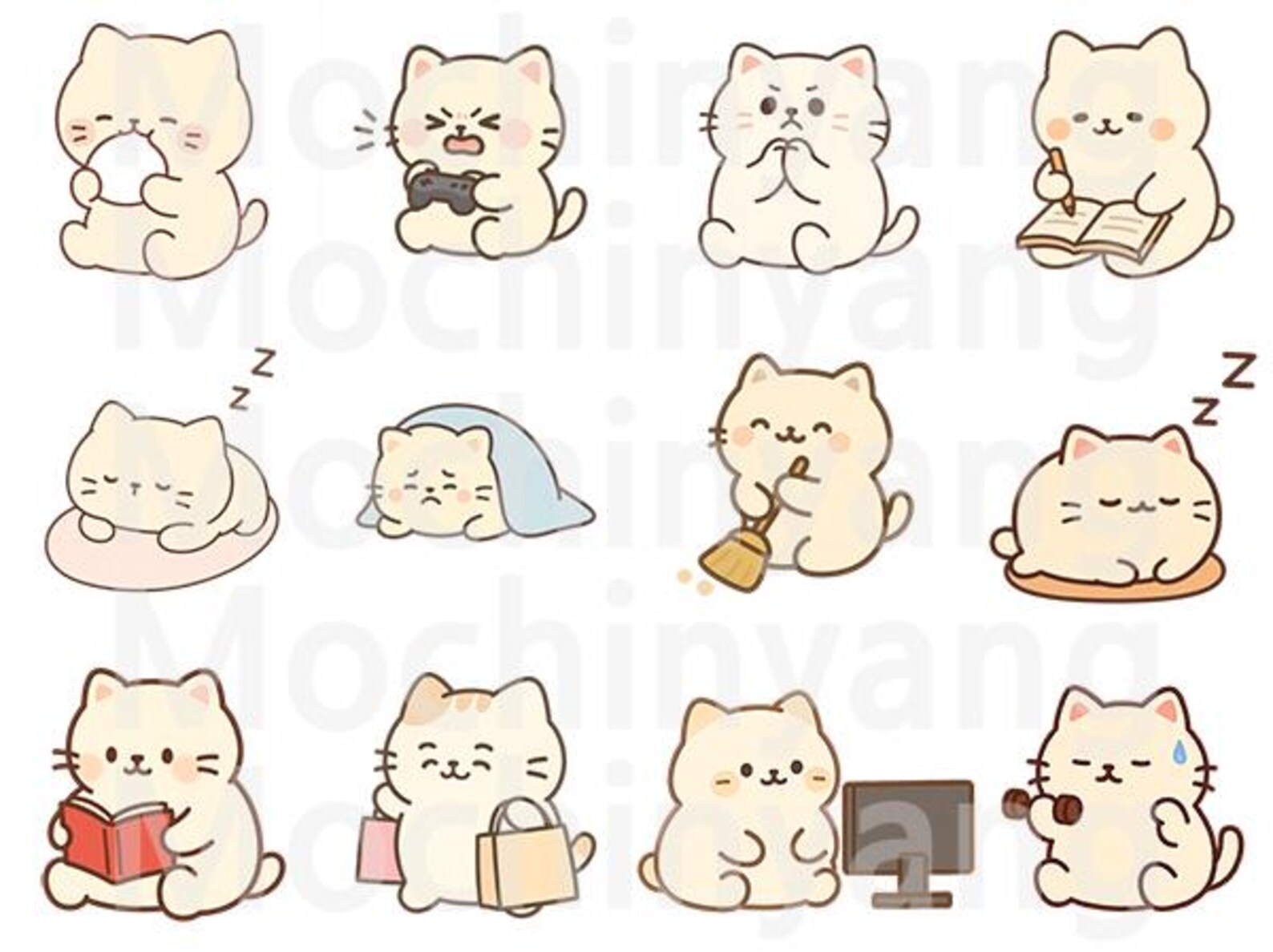 12+ Mochinyang Daily Life PNG Sticker Set – Cat Clipart for Digital Use ...
