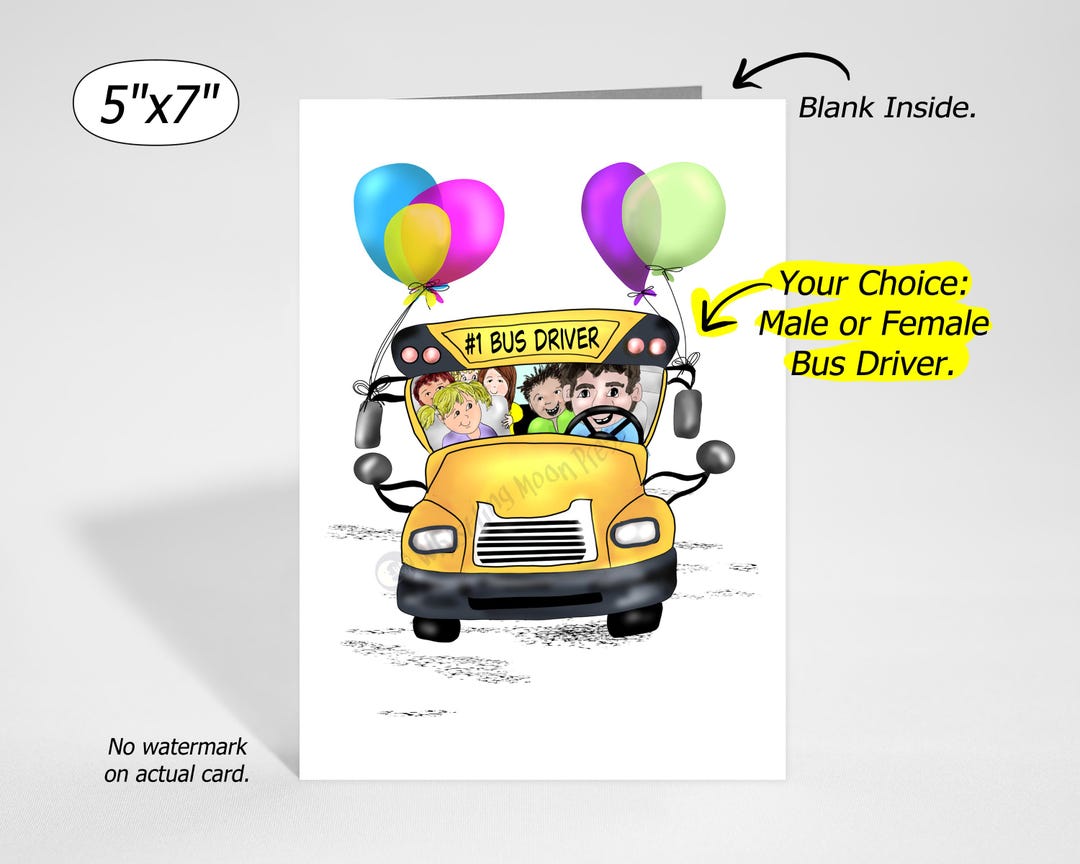 School Bus Driver Appreciation Card, Choice of Male or Female Driver ...